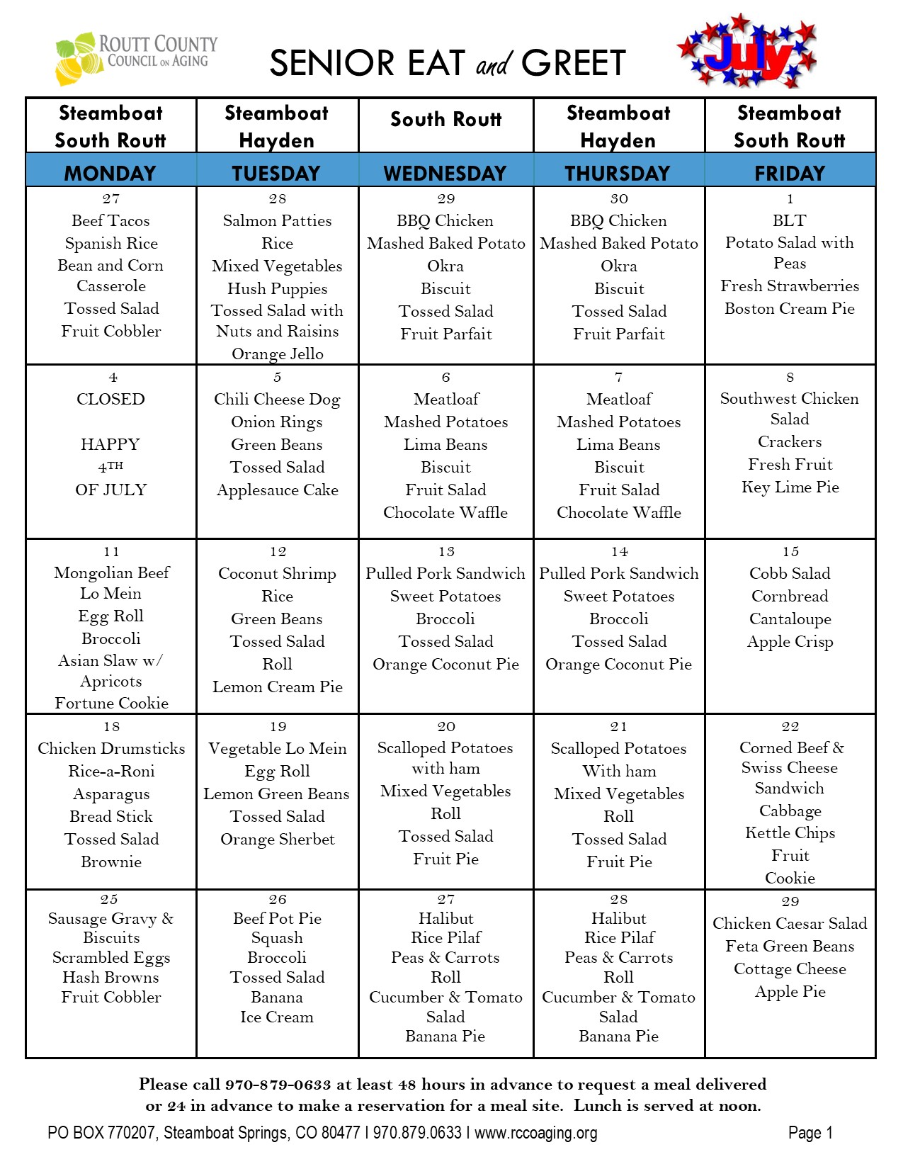 Senior Eat and Greet Lunch | Routt County Council on Aging